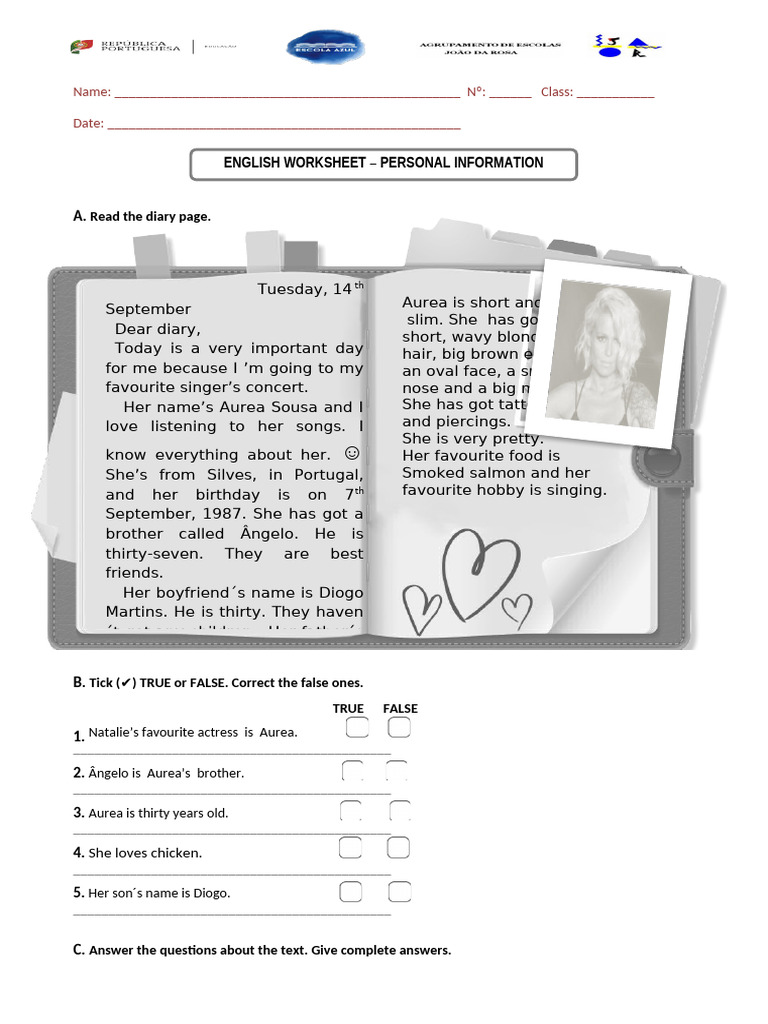 English Worksheet - Personal Information | PDF