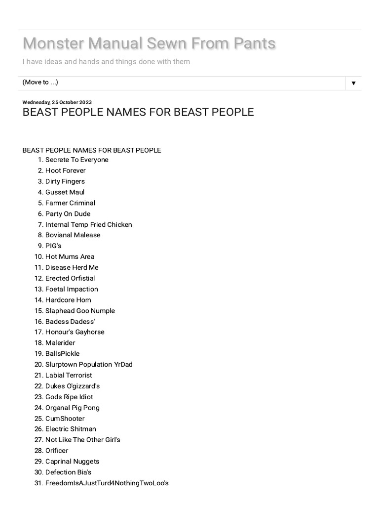 Monster Manual Sewn From Pants - BEAST PEOPLE NAMES FOR BEAST PEOPLE | PDF