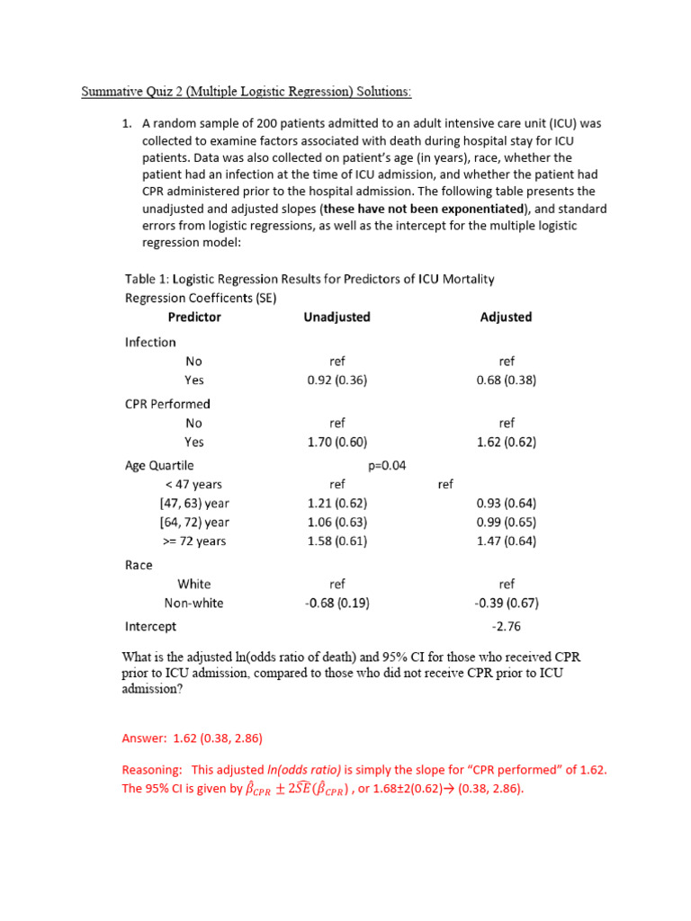 Summative Quiz 2 Solutions | PDF | Odds Ratio | Logistic Regression