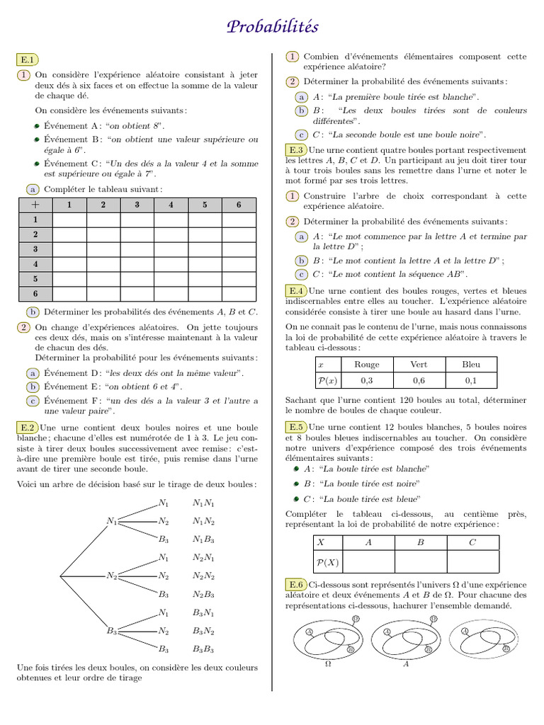 Probabilités : Événements et Calculs | PDF | Hasard | Dé