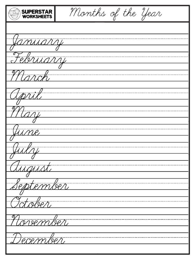 Months Year Cursive | PDF
