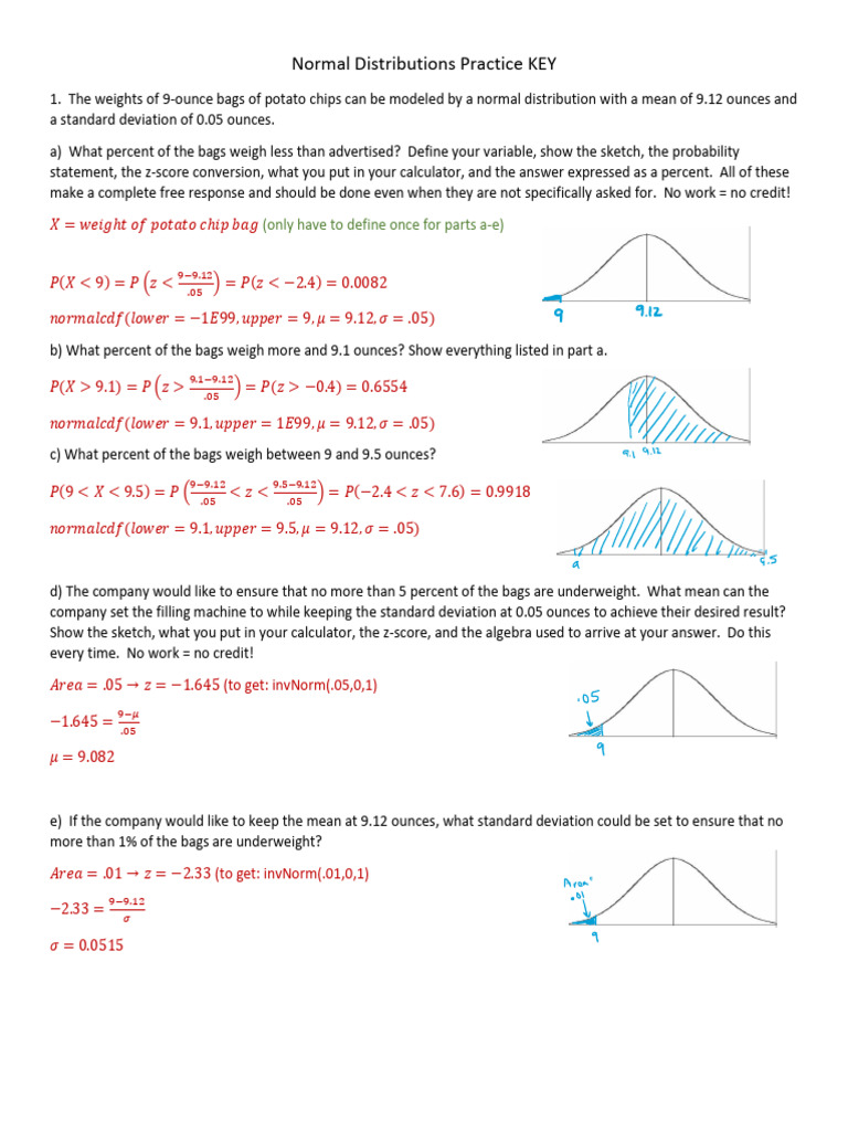 07 Normal Distribution Practice KEY | PDF | Normal Distribution ...
