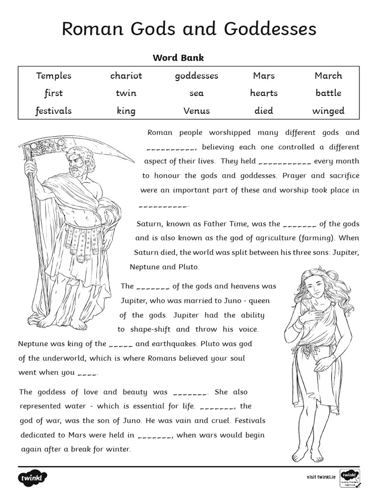 Roman Gods and Goddesses Cloze Activity | PDF | Deities | Roman Mythology