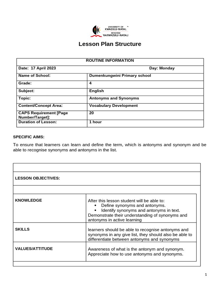 LP Example 1 | PDF | Learning | Lesson Plan