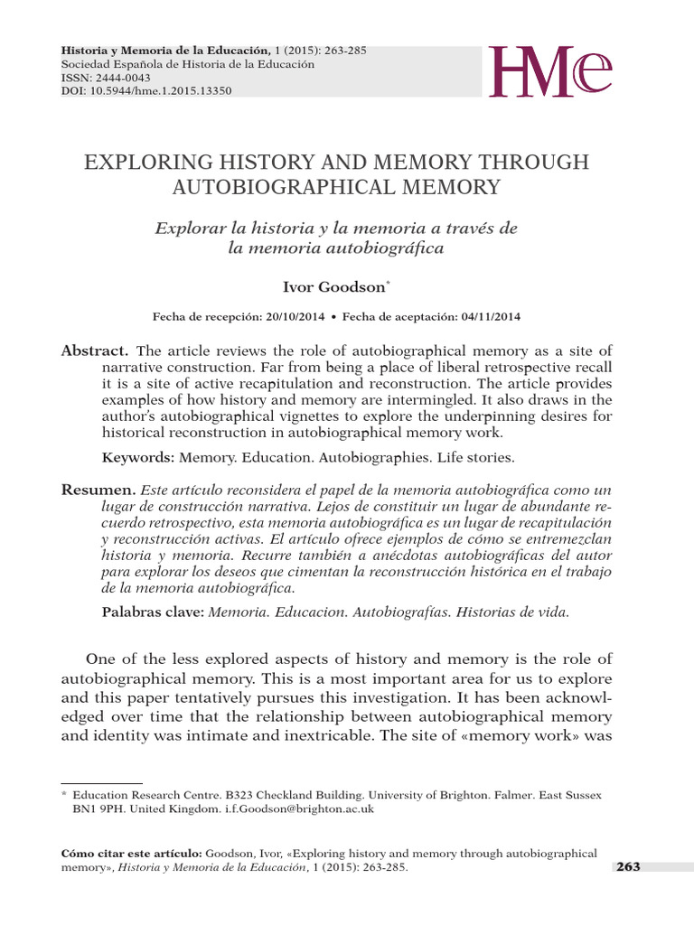 exploring history and memory through autobiographical memory | PDF ...