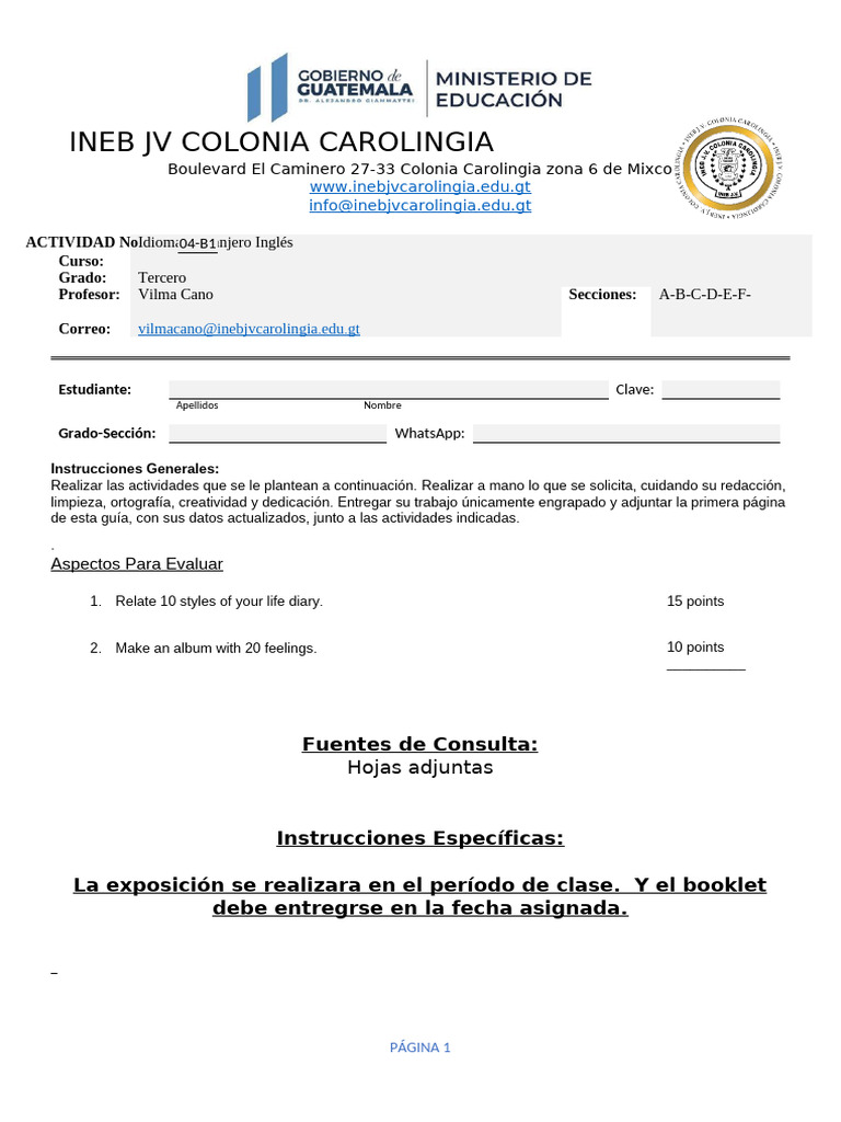 g4 b1 Ingles 3ero A B C D e F Vilma Cano.2023 | PDF