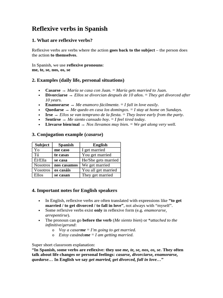 Reflexive Verbs in Spanish (Info) | PDF | Morphology | Semantics