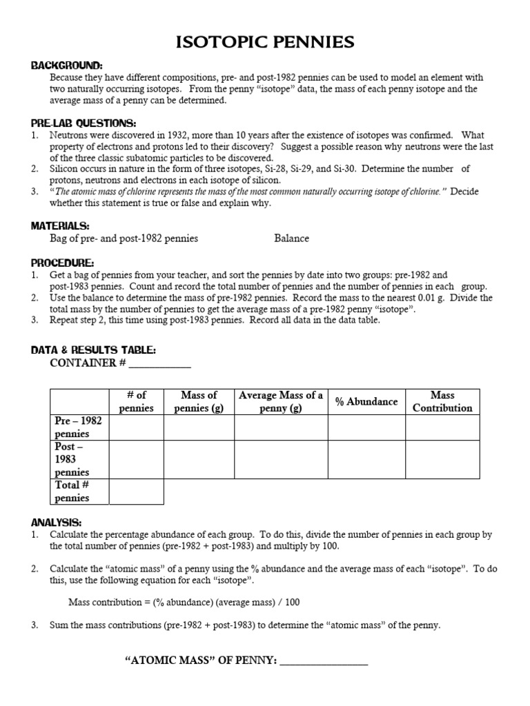 Isotopic Pennies Lab | PDF | Isotope | Neutron