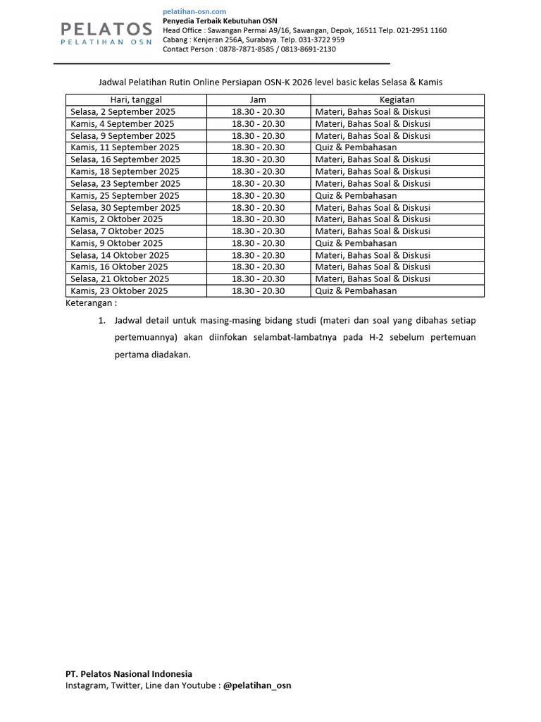Jadwal OSN 2026 dan Pelatihan Rutin | PDF