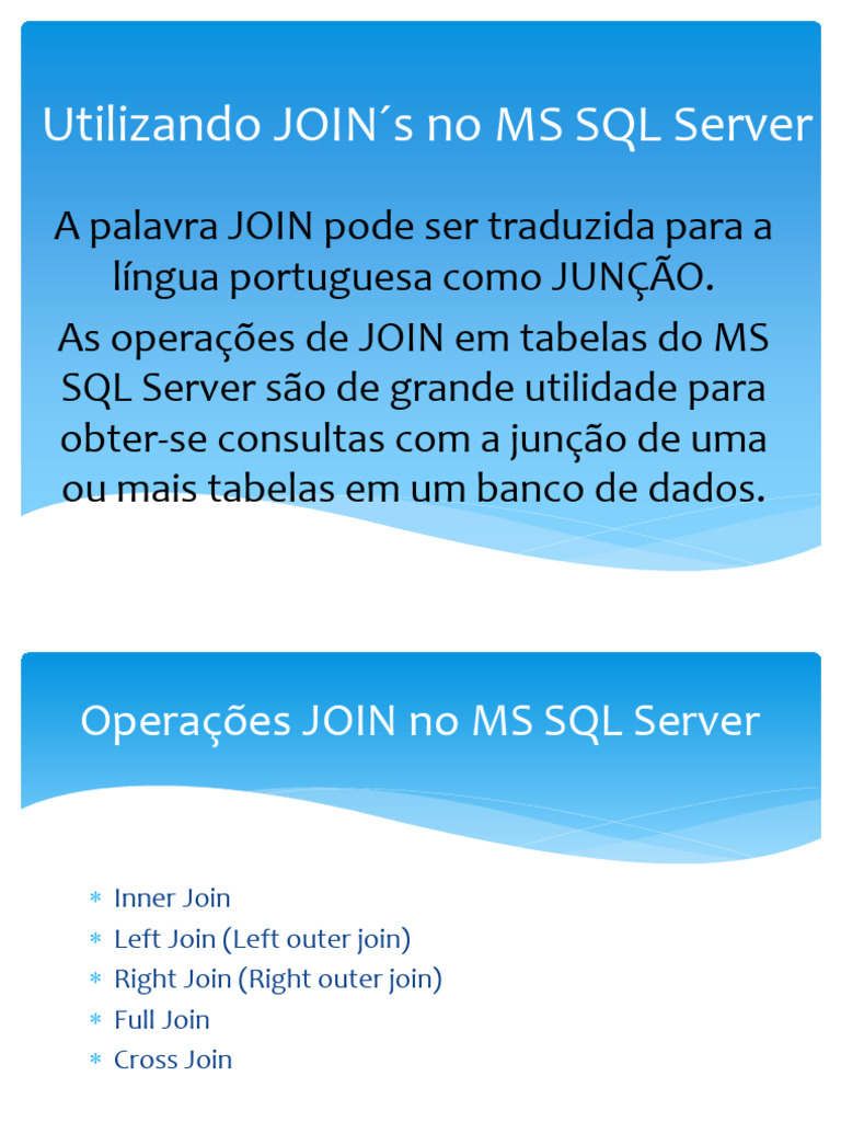 Utilizando JOIN S No MS SQL Server | PDF | SQL | Gestão de dados
