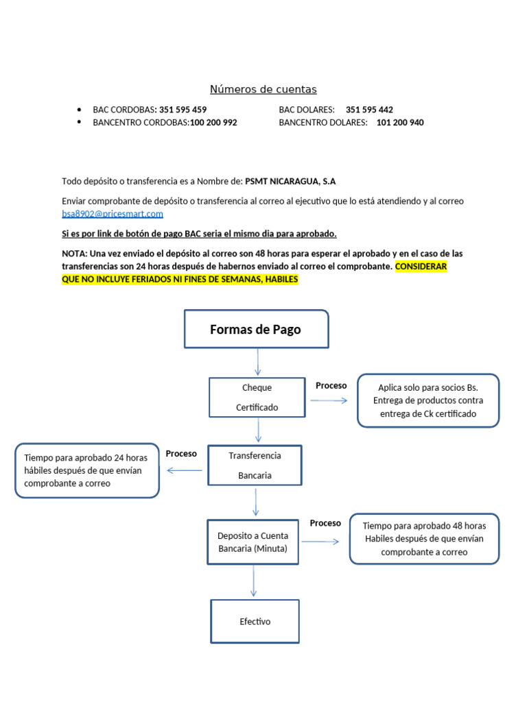 Numero de Cuentas Pricesmart y Formas de Pago | PDF