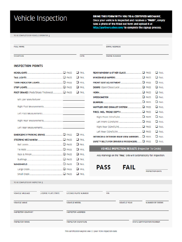 Official Uber Inspection Form | PDF