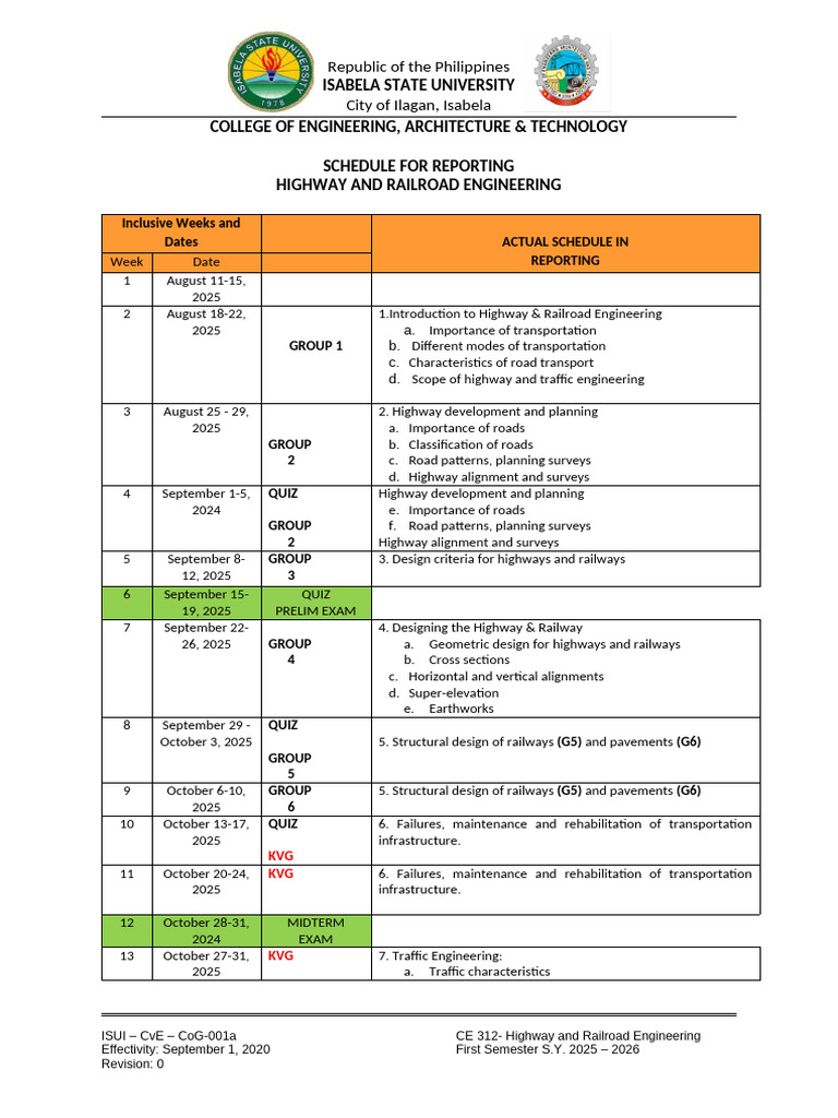 Highway and Railroad Engineering Schedule | PDF | Road | Traffic