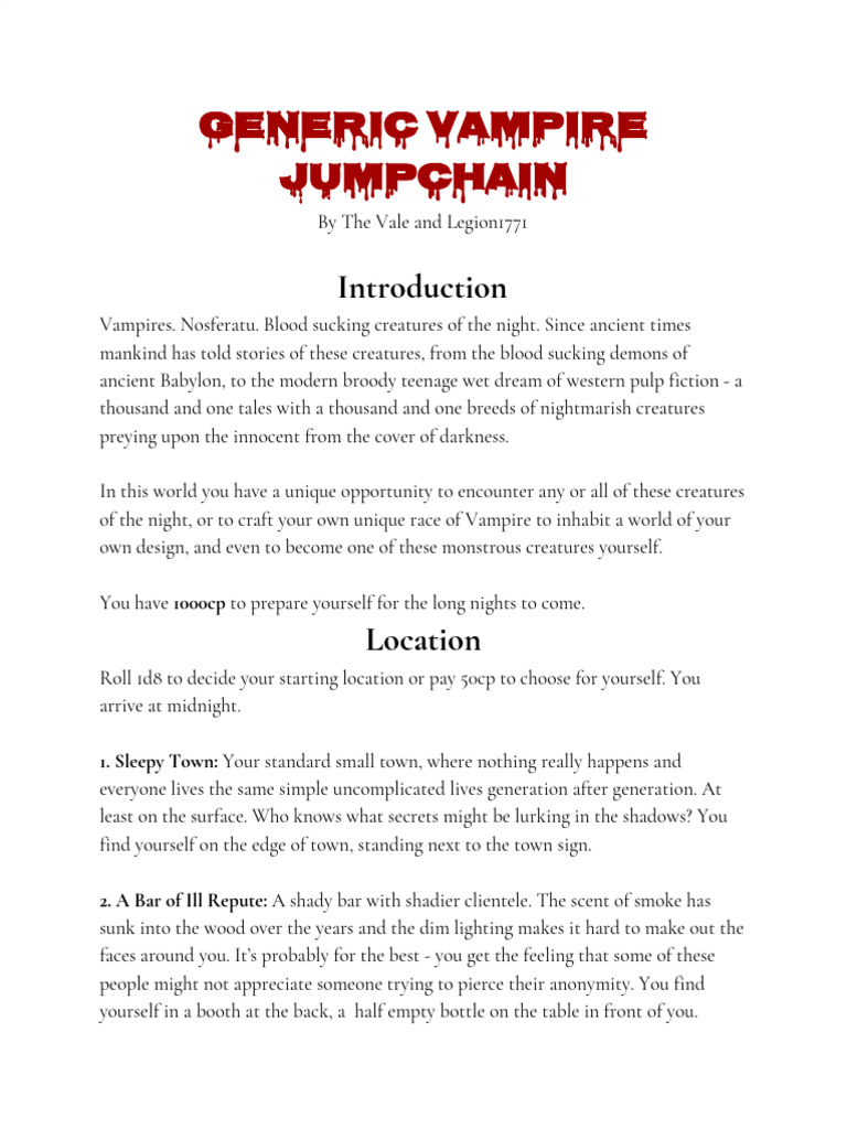 Generic Vampire Jumpchain Guide | PDF | Vampires | Senses
