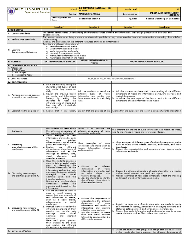 Media Literacy Lesson Plan for Grade 11 | PDF | Information | Learning
