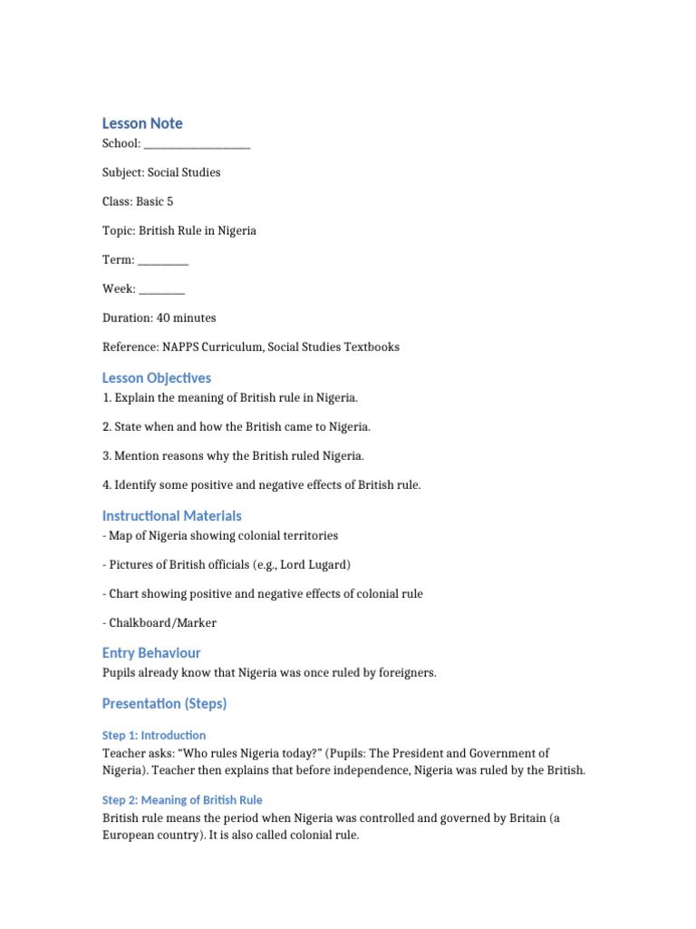British Rule in Nigeria: Overview for Primary 5 | PDF | Nigeria ...