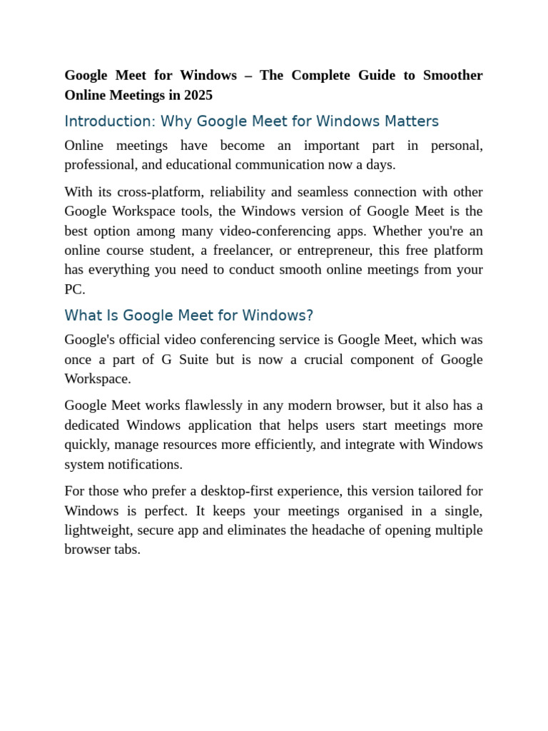 Google Meet for Windows: A User Guide | PDF | Microsoft Windows ...
