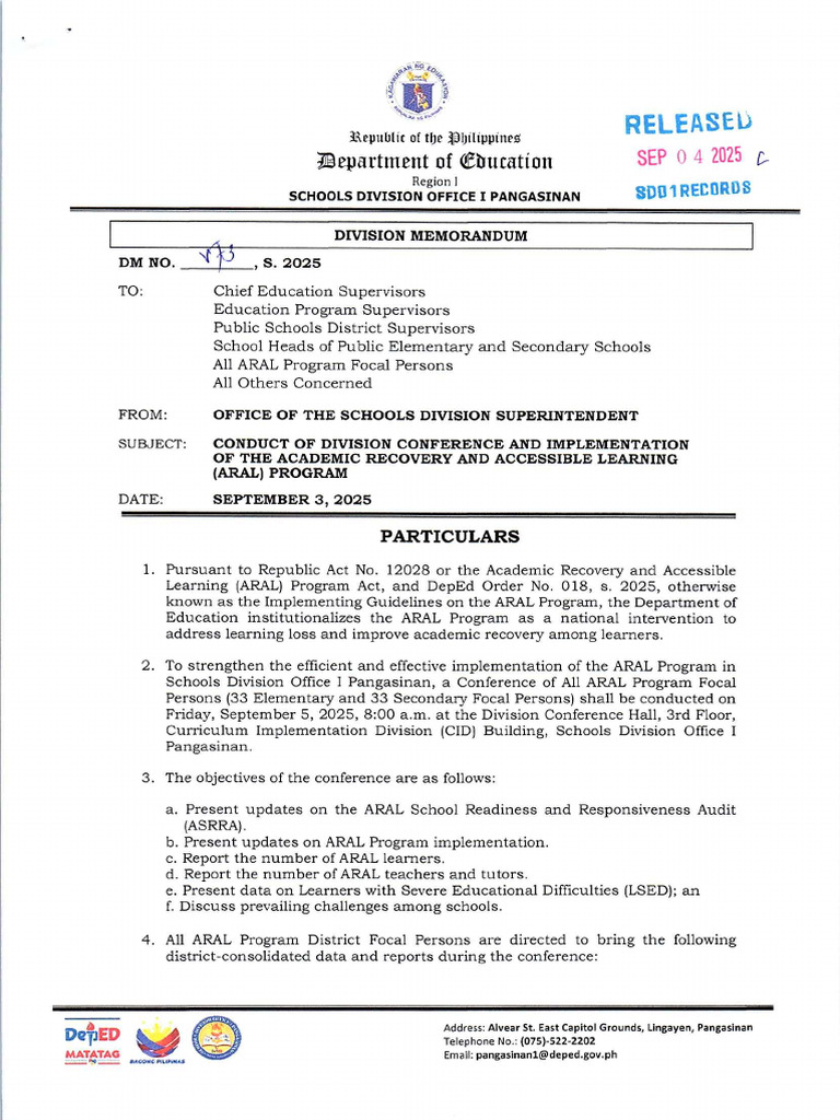 Dm573s2025-Conduct of Division Conference and Implementation of The ...