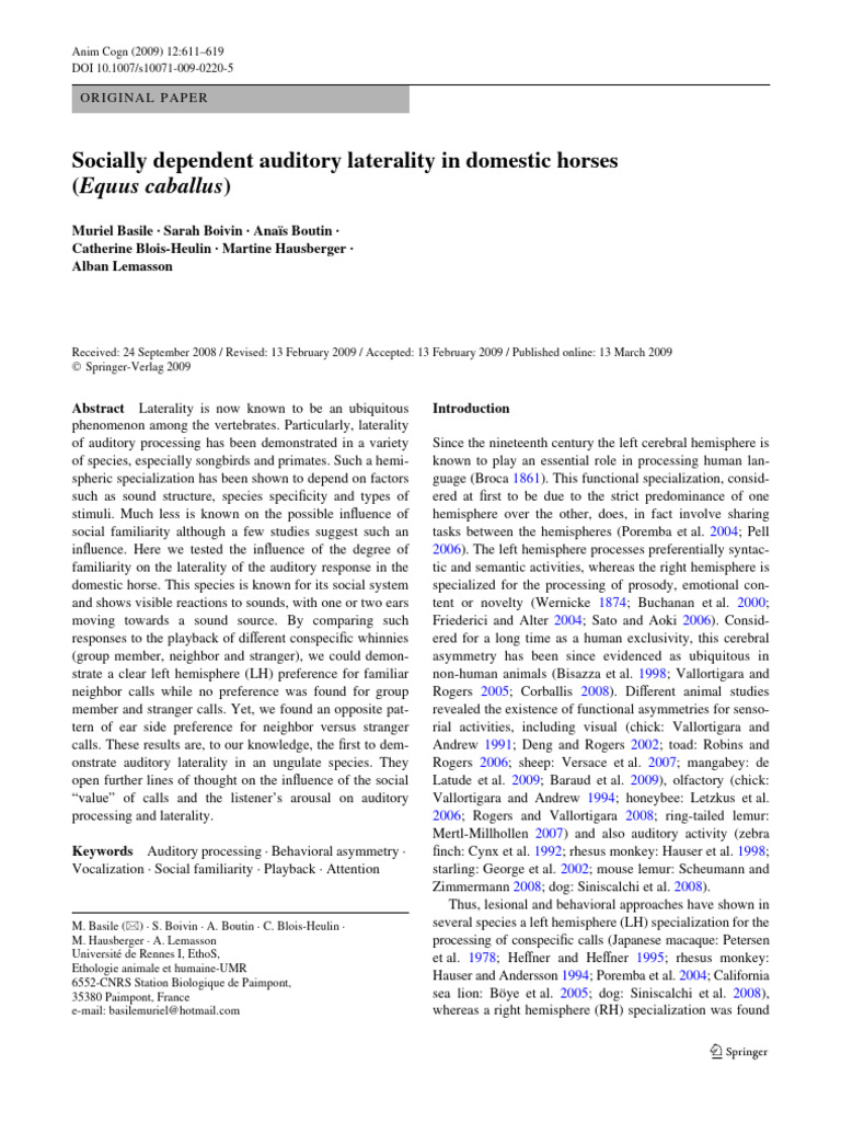 AnimCogn 12 Basille Lateral | PDF | Lateralization Of Brain Function ...
