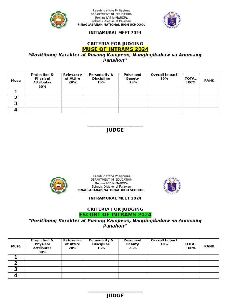 Criteria For Judging - Intrams | PDF | Sports