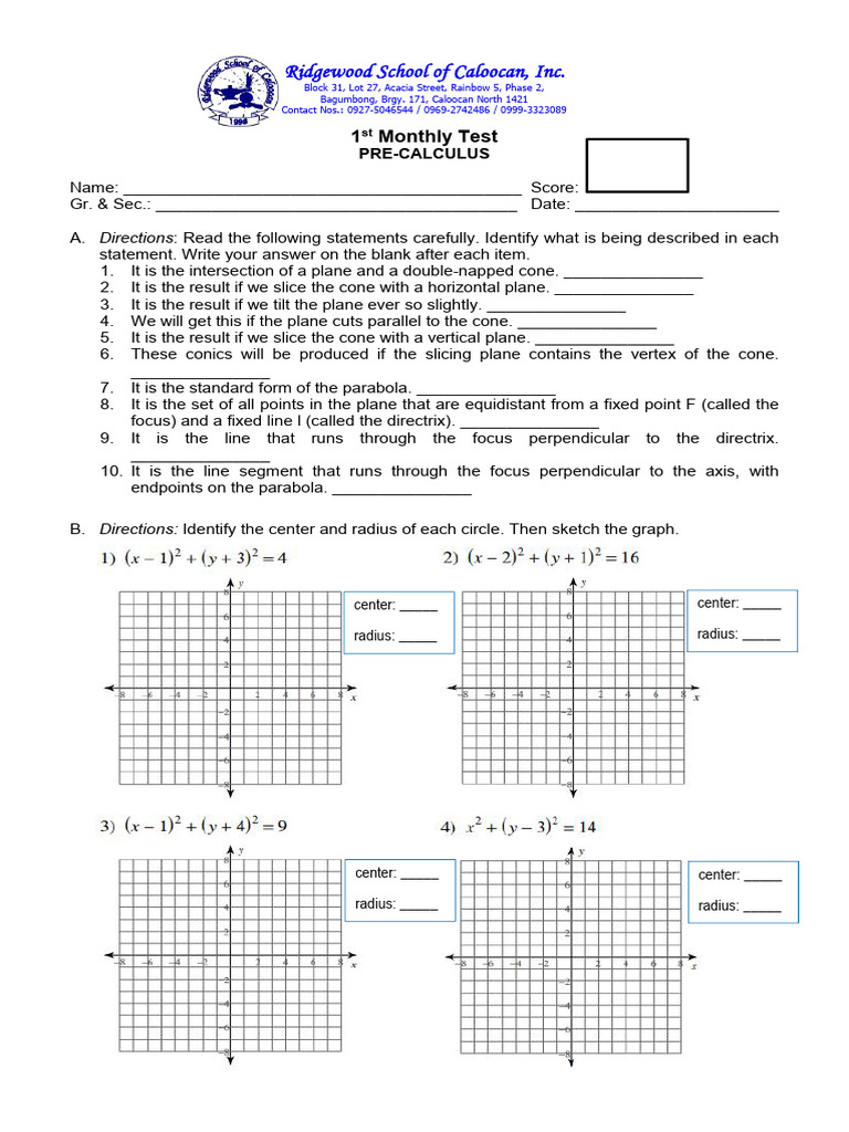 Pre-Calculus Monthly Test Guide | PDF | Perpendicular | Geometric Shapes
