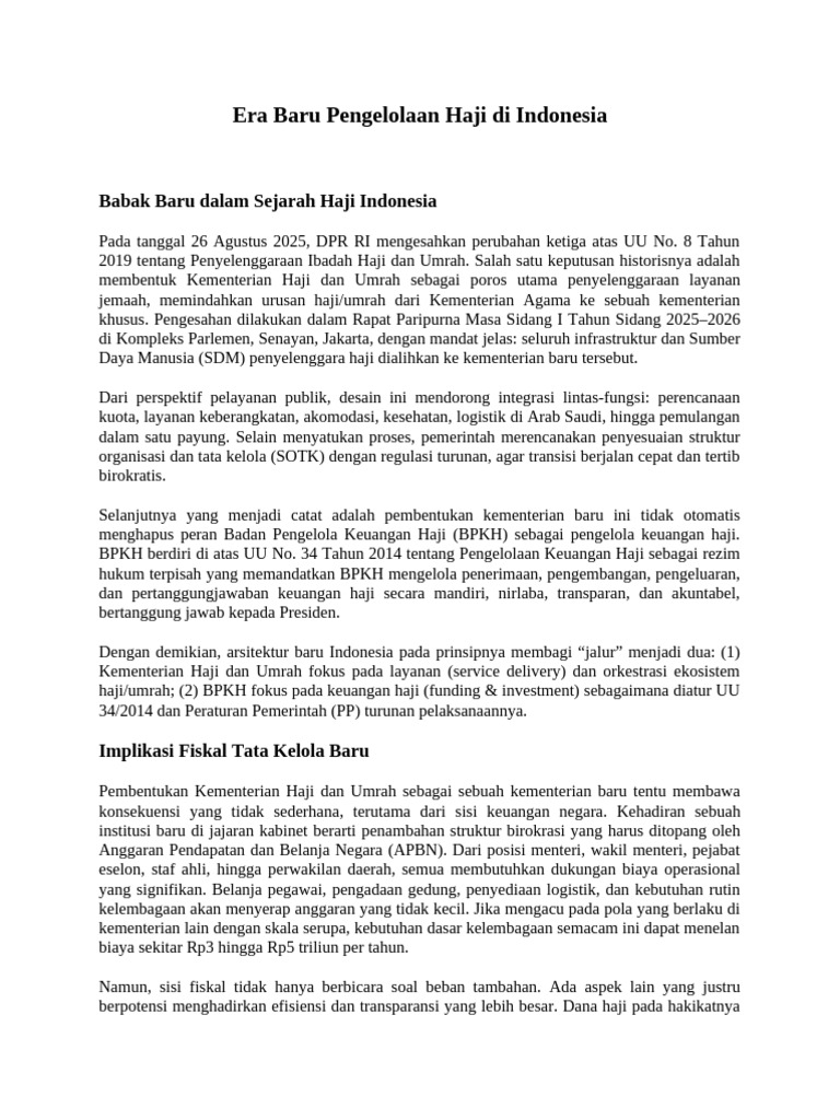 Era Baru Kementerian Haji Indonesia | PDF