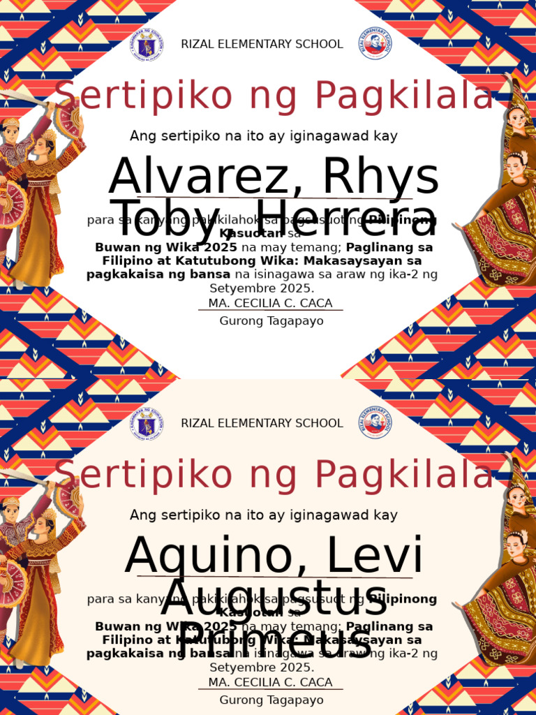 Sertipiko NG Pagkilala Buwan NG Wika Certificate in Blue and Orange ...