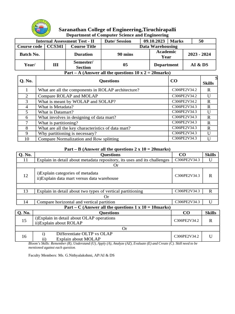 Data Warehousing Assessment - CSE 2023 | PDF | Data Warehouse ...