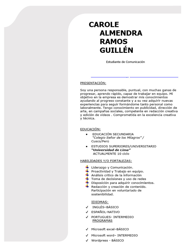 CV Carole Almendra Ramos Guillen | PDF