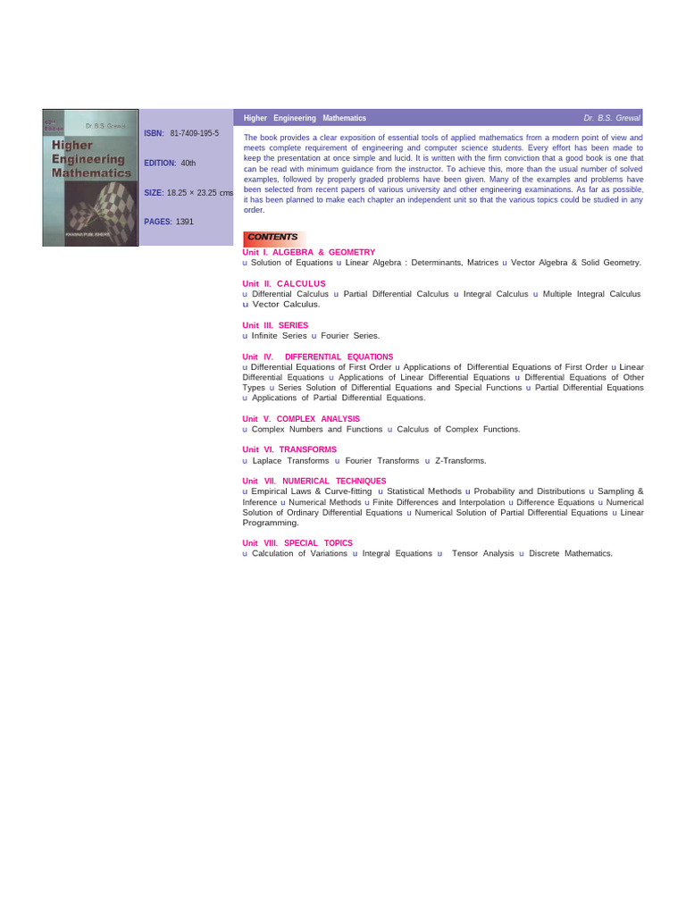 Higher Engineering Mathematics Bs Grewal | PDF | Partial Differential ...