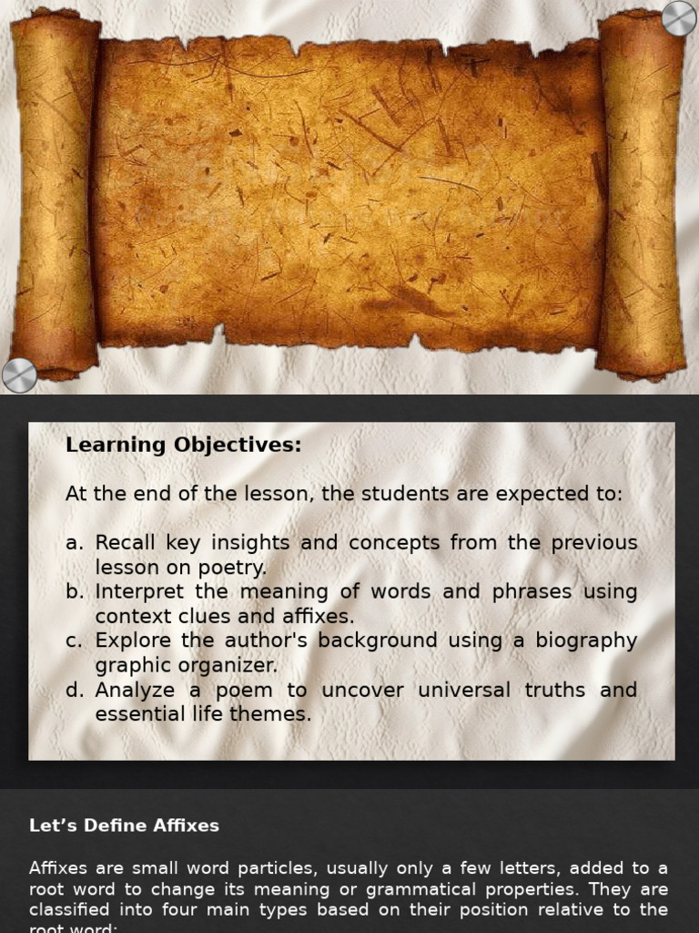 QUARTER ONE ENGLISH-7 Context Clues, Suffixes, Prefixes, and Authors ...