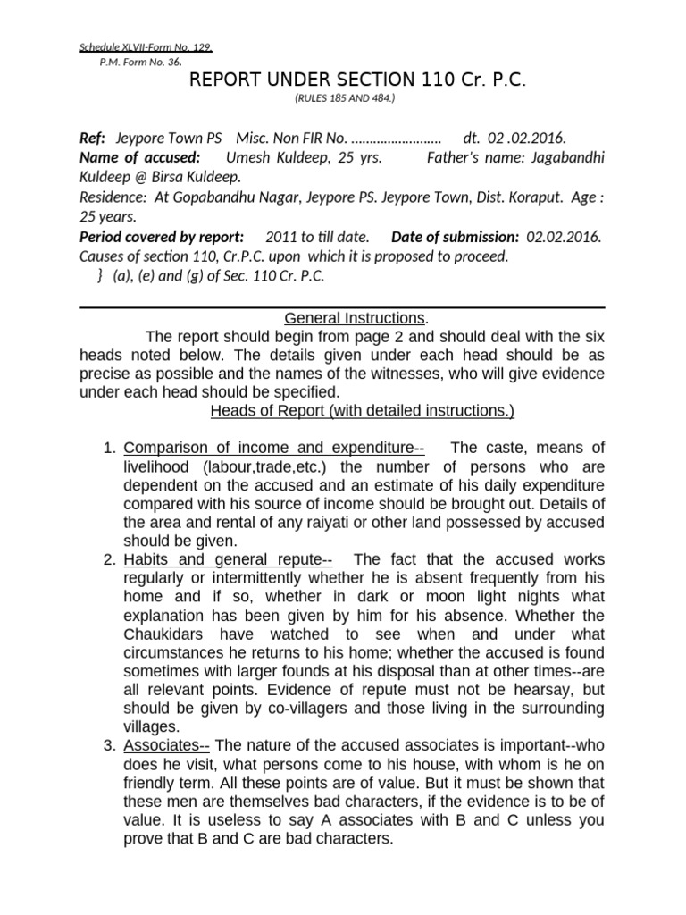 Report Under Section 110, Cr.p.c. | PDF | Hearsay | Witness