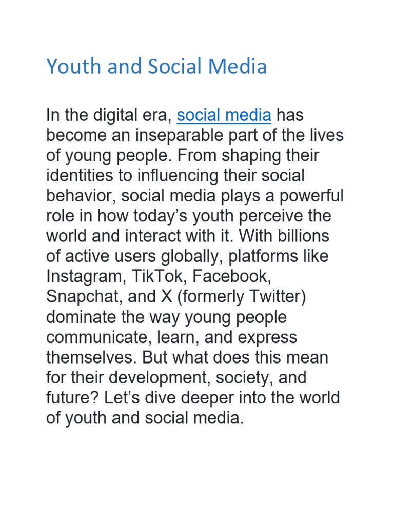 Youth and Social Media Artical (New) 9 | PDF | Social Media | Popular ...