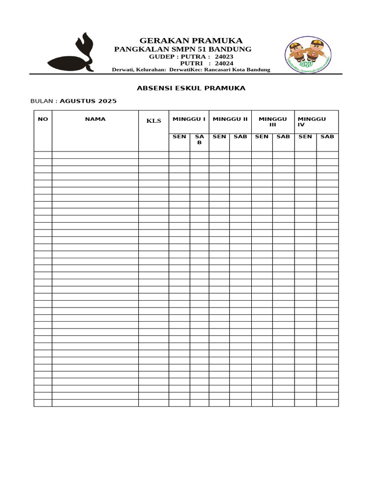 Absensi Pramuka 2024-2025 | PDF