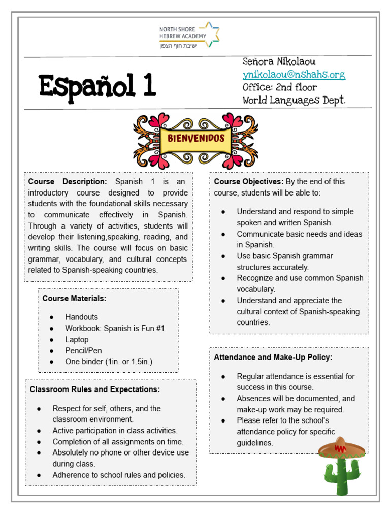 Spanish 1 Course Overview and Syllabus | PDF | Spanish Language | Human ...
