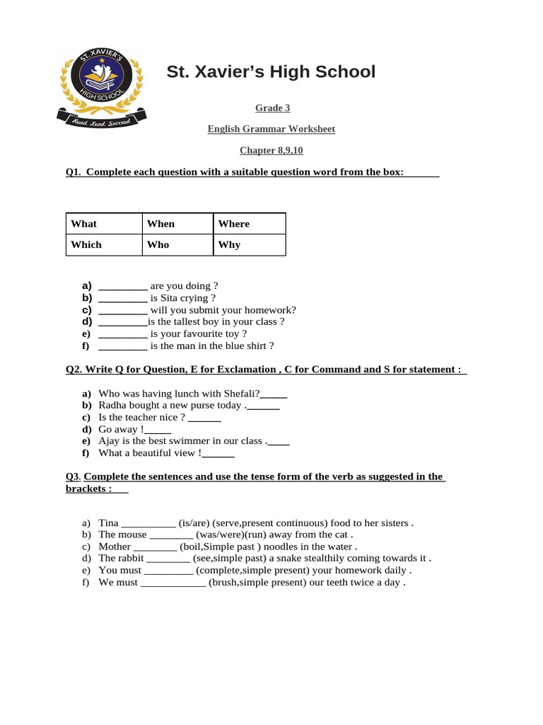 Grade 3 English Grammar Worksheet | PDF