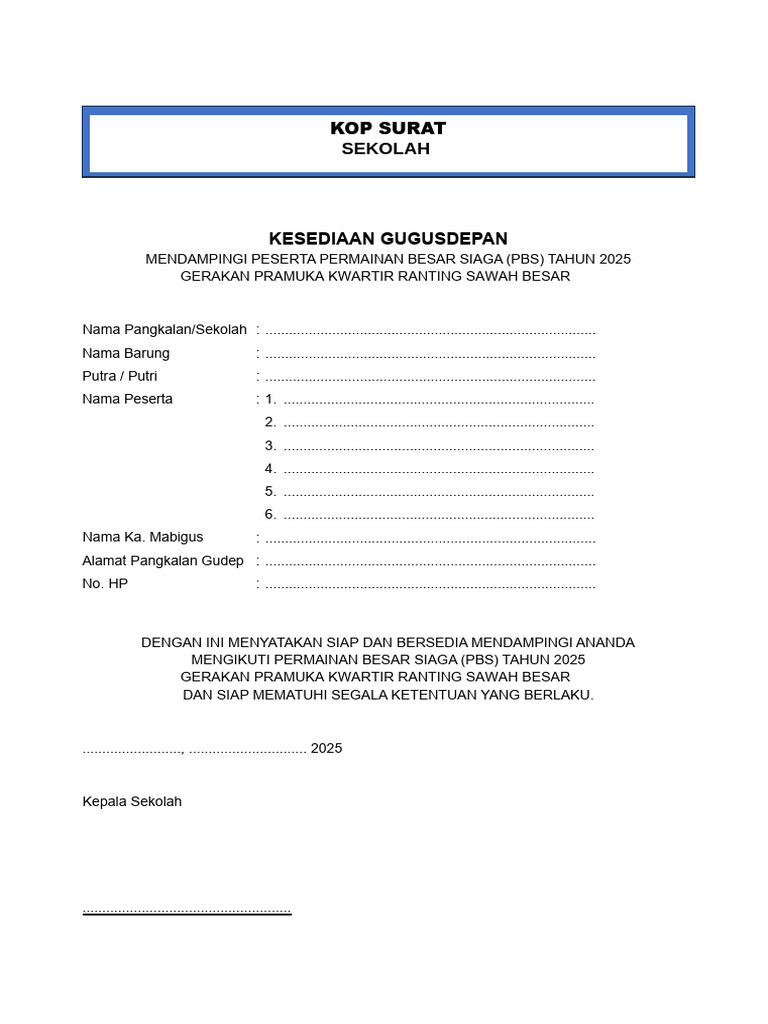 Formulir PBS 2025 untuk Peserta Siaga | PDF