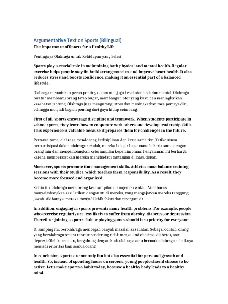 Argumentative Text Sports Bilingual | PDF
