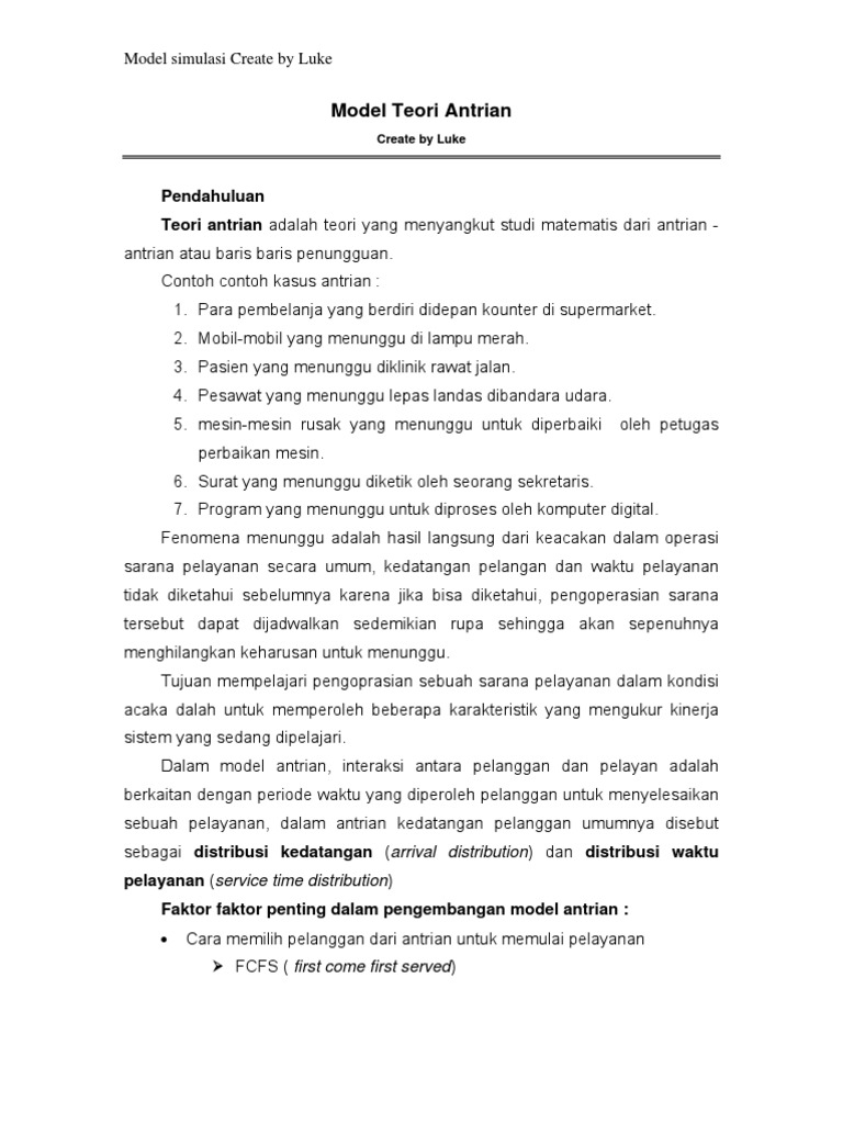 Model Teori Antrian | PDF | Metode & Bahan Ajar