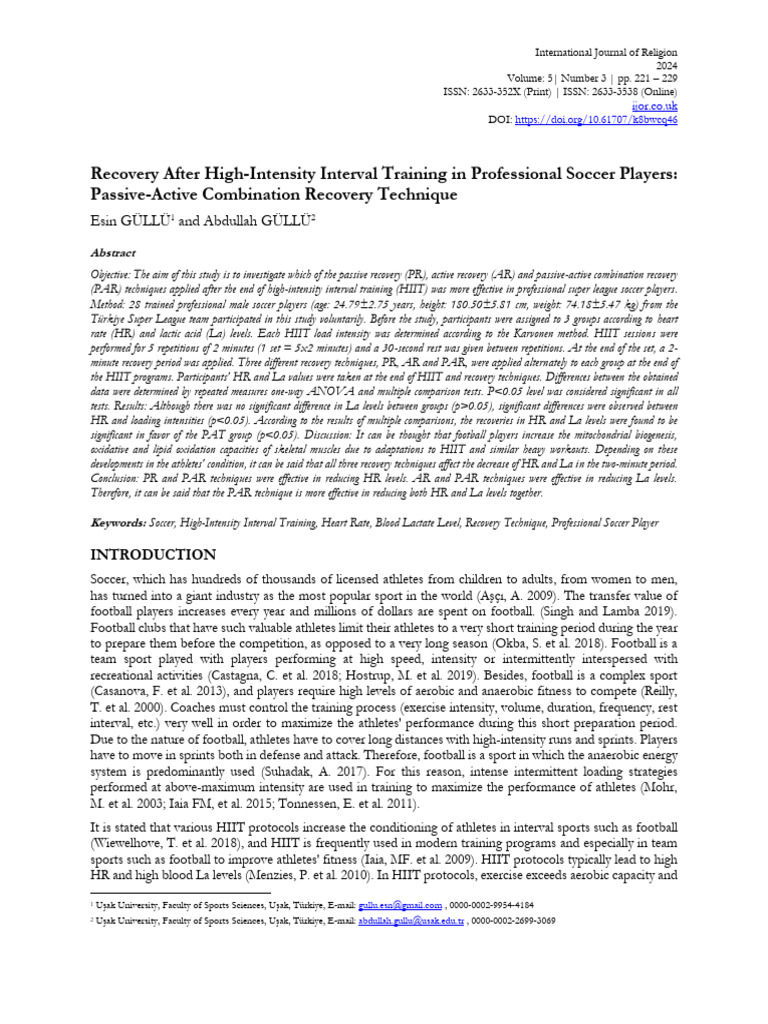 Recovery Techniques in Soccer HIIT Training | PDF | High Intensity ...