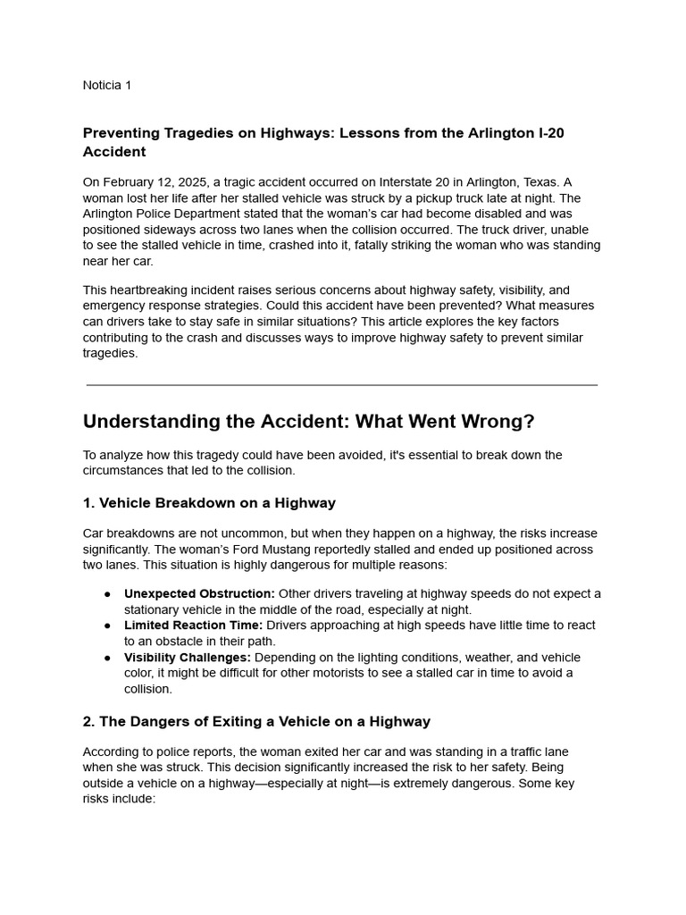 Highway Safety Lessons from Arlington Accident | PDF | Traffic ...