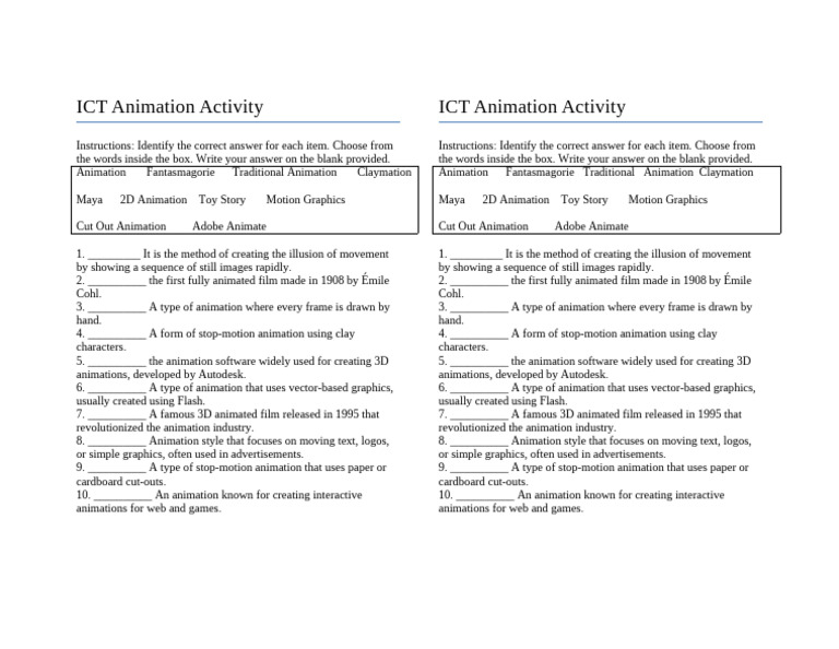 ICT Animation Quiz Instructions | PDF | Animation | Computer Animation