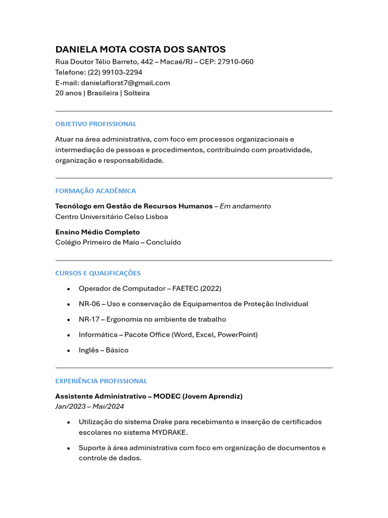 Daniela Mota - Curriculo | PDF