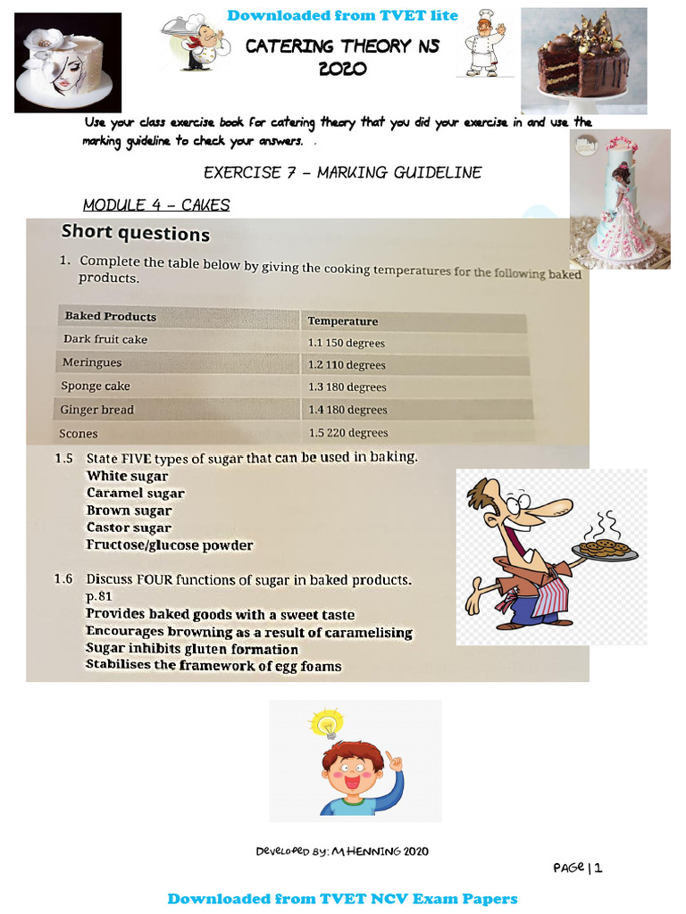 Catering Theory N5 Module4 Exercise7 Marking Guideline | PDF | Western Cuisine | Breads