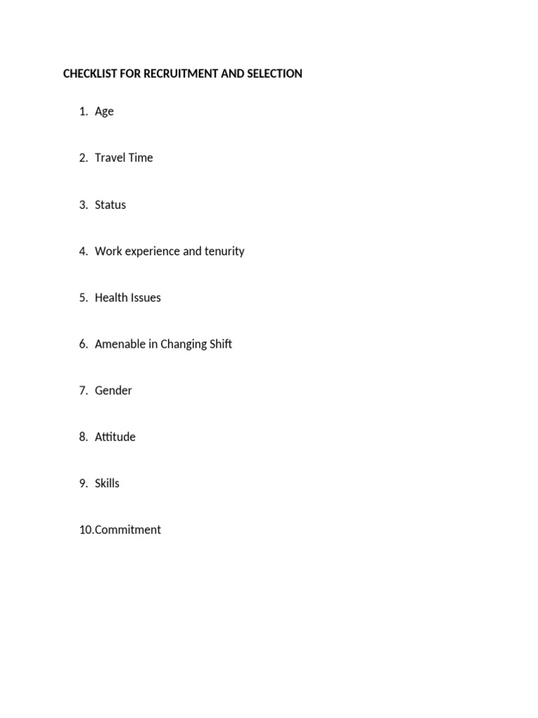 Checklist For Recruitment and Selection | PDF