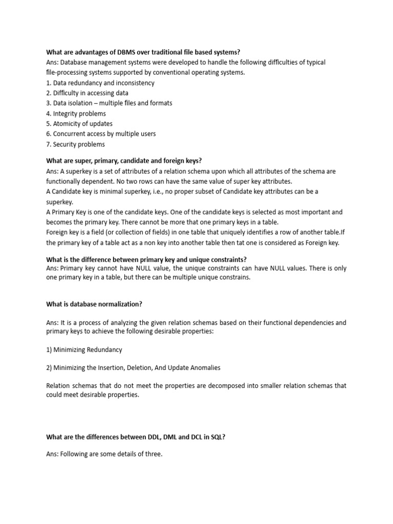 DBMS Interview Questions | PDF | Database Index | Databases