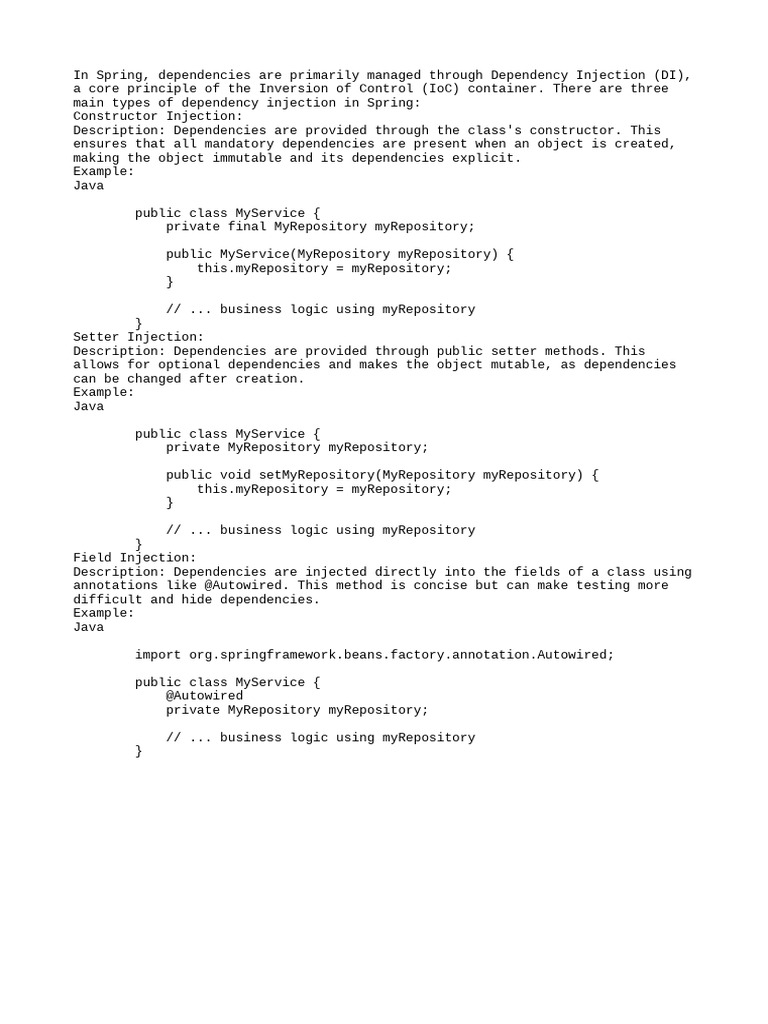 Types of Dependency Injection in Spring | PDF | Constructor (Object ...