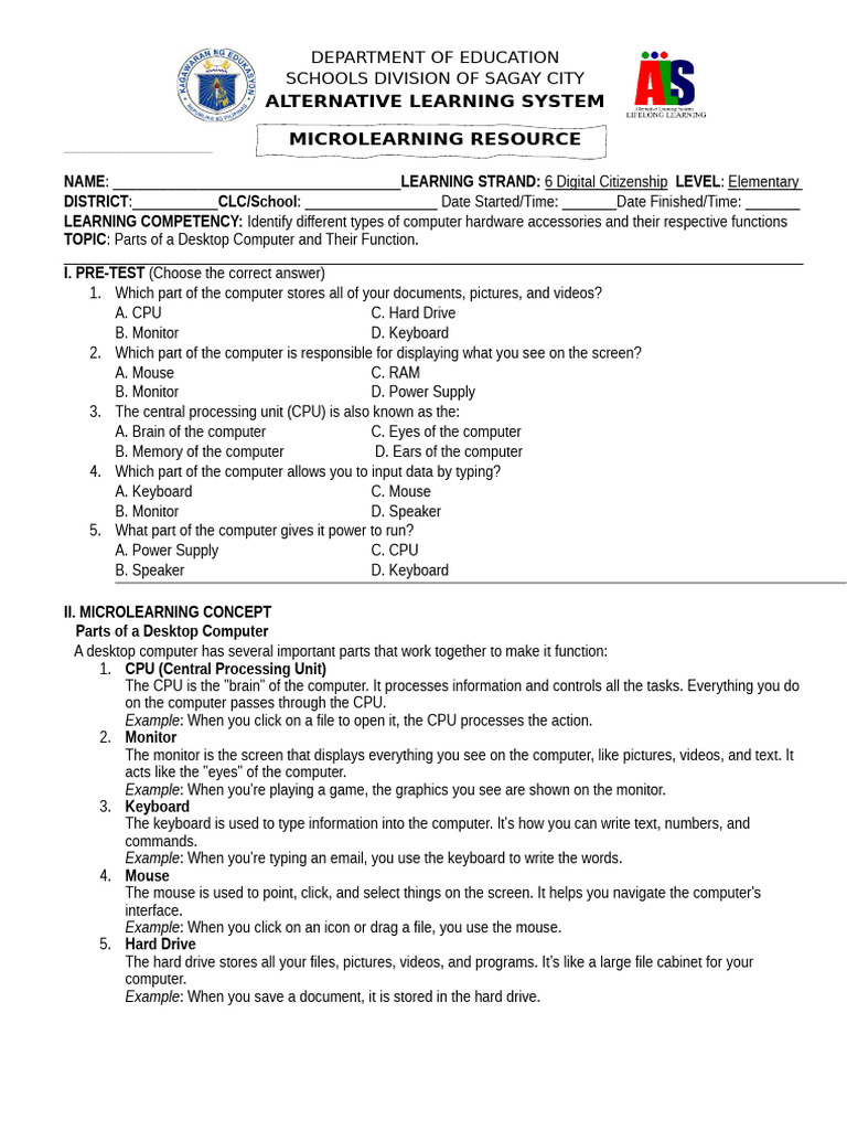 LS6 ELEM Micro Learning LS6 Identify Different Types of Computer ...
