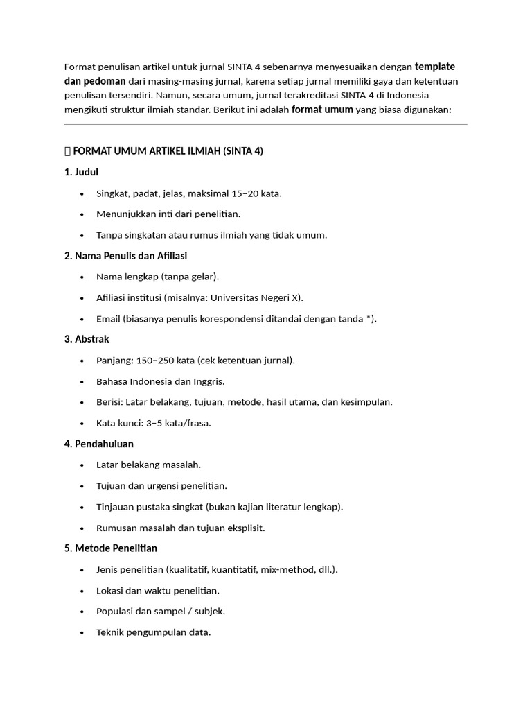 Format Penulisan Artikel Untuk Jurnal SINTA 4 Sebenarnya Menyesuaikan Dengan Template Dan ...