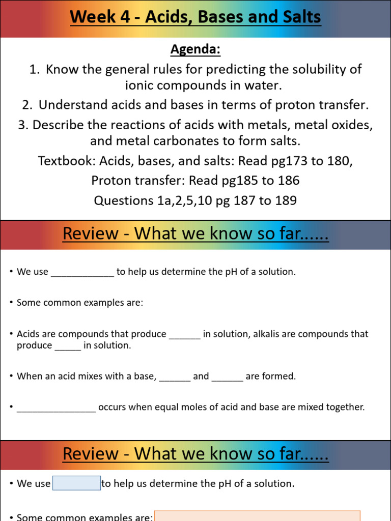 Lesson - Week 4 Acids, Bases, And Salts | PDF | Salt (Chemistry) | Acid
